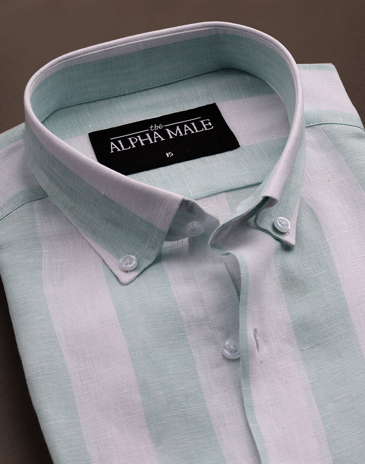 Green & white Broad Stripes in Linen – The Alpha Male